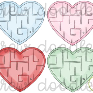Watercolor Valentine's Day Mazes Digital Clip Art Set- Instant Download ...