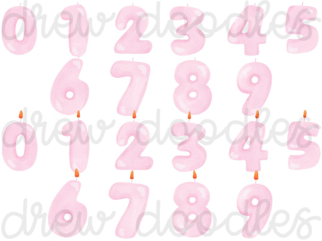 Watercolor Pink Birthday Candles- Flame and No Flame- Digital Clip Art ...