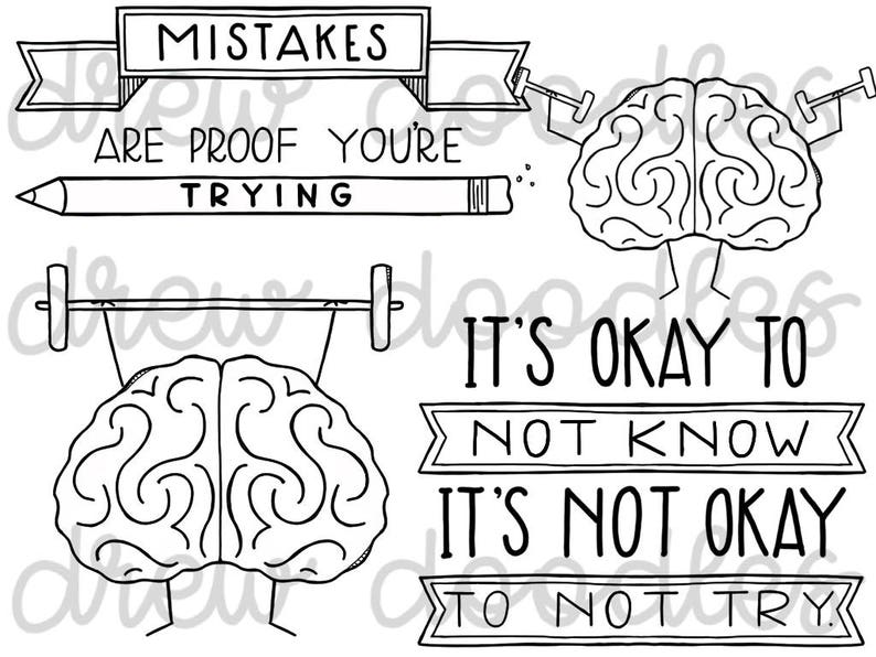 Growth Mindset Doodles Digital Clip Art Set- Black Line Version ...