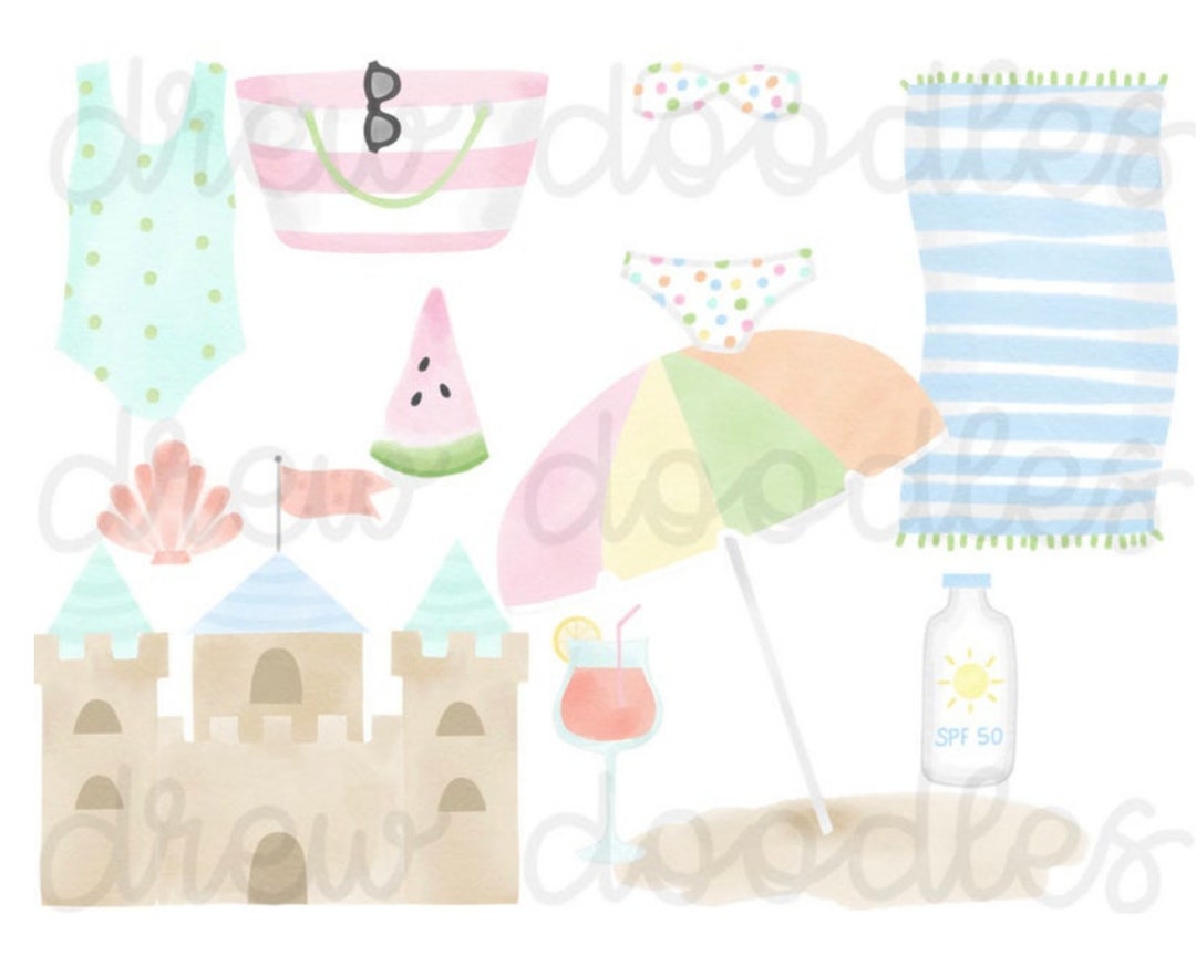 Watercolor Beach Digital Clip Art Set- Instant Download - Etsy