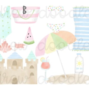 Watercolor Beach Digital Clip Art Set- Instant Download - Etsy