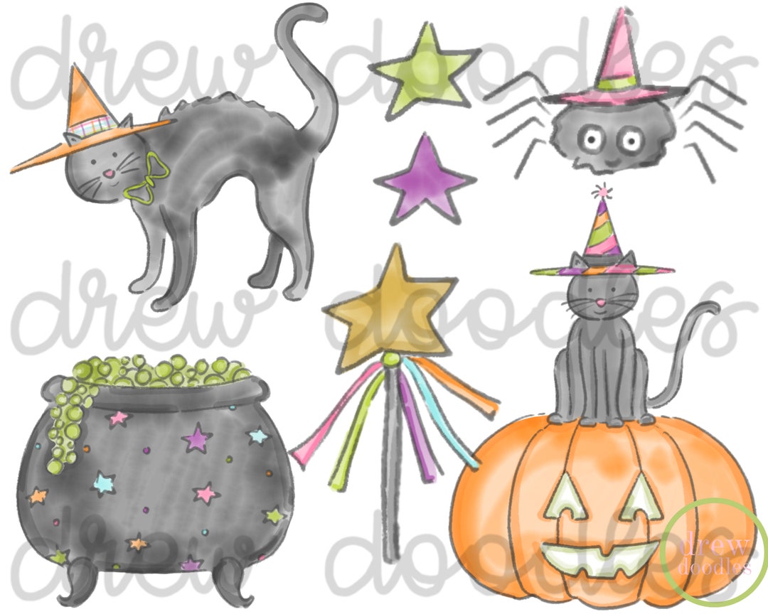 Watercolor Halloween Cats Set 2 Digital Clip Art Set- Instant Download ...