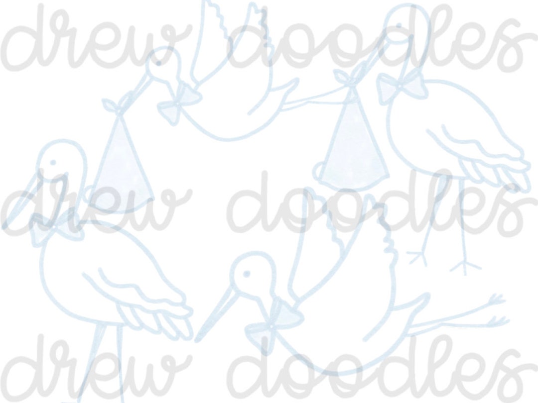 Watercolor Blue and White Baby Boy Stork Digital Clip Art Set- Instant ...