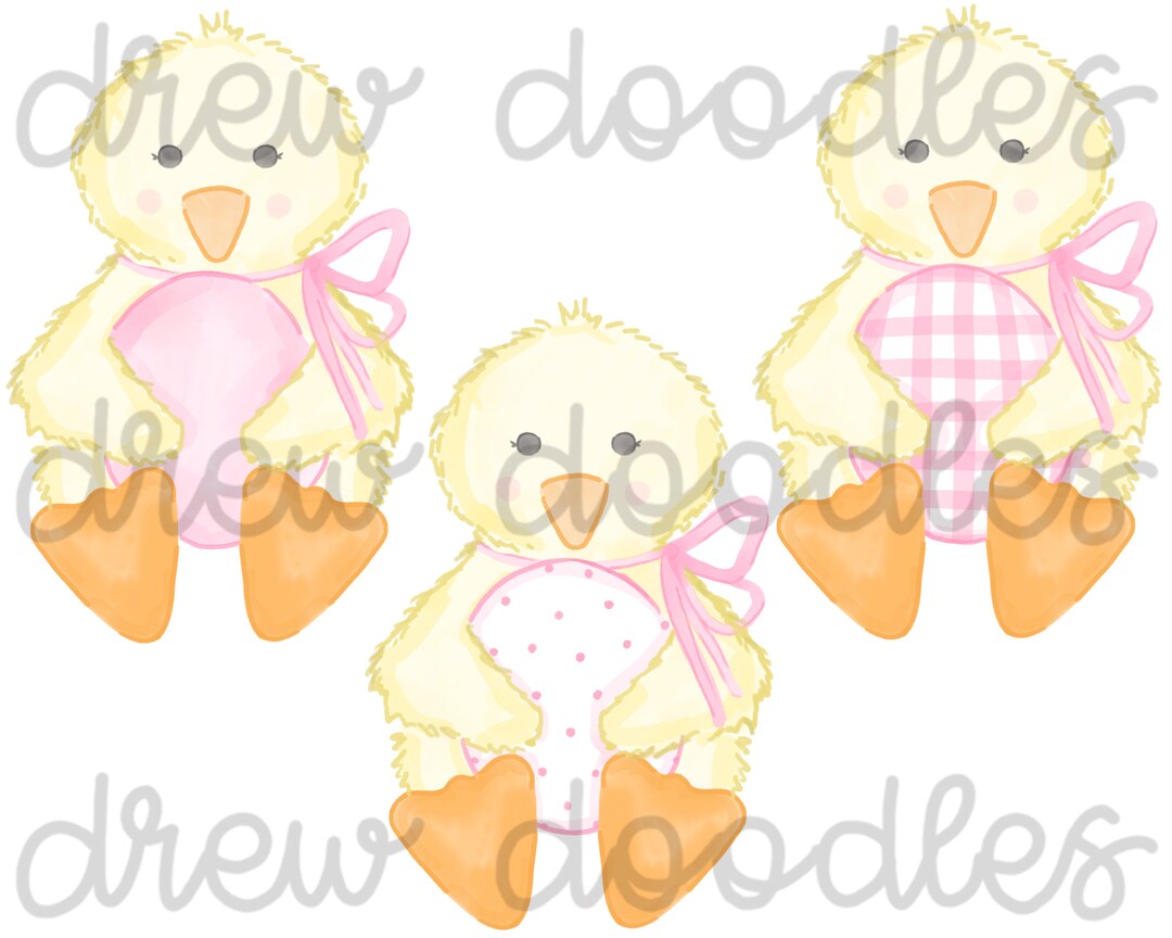 Watercolor Easter Chicks With Pink Eggs Digital Clip Art Set- Instant ...