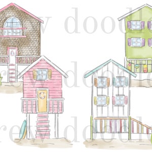 Watercolor Beach Houses Digital Clip Art Set- Instant Download - Etsy