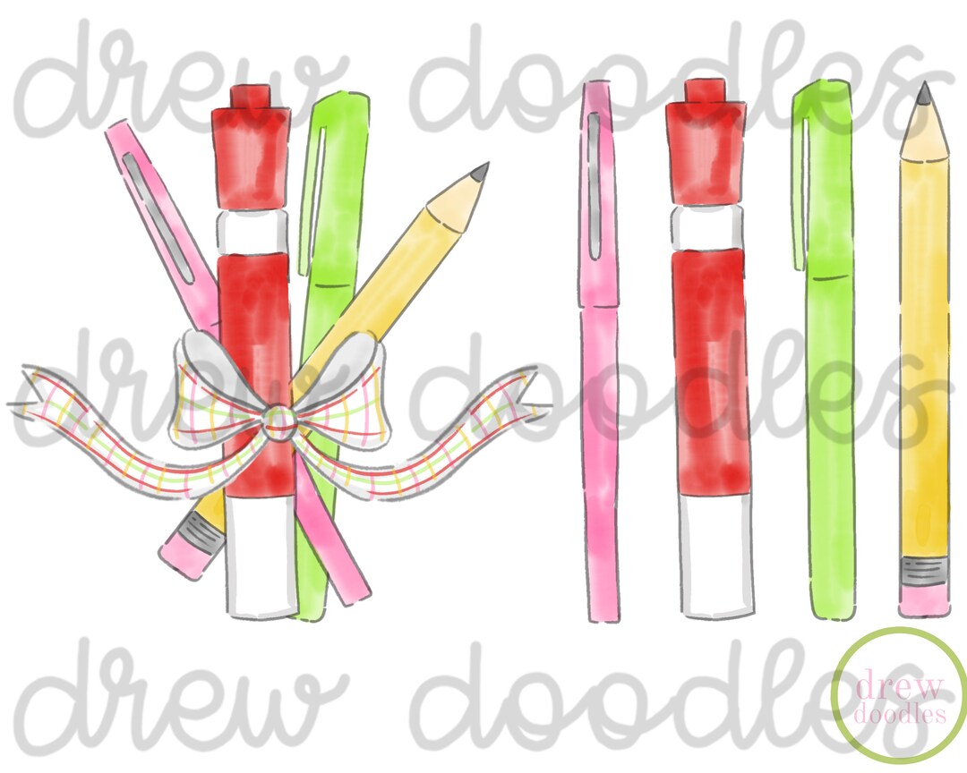 Watercolor Teacher Pens Digital Clip Art Set- Instant Download - Etsy