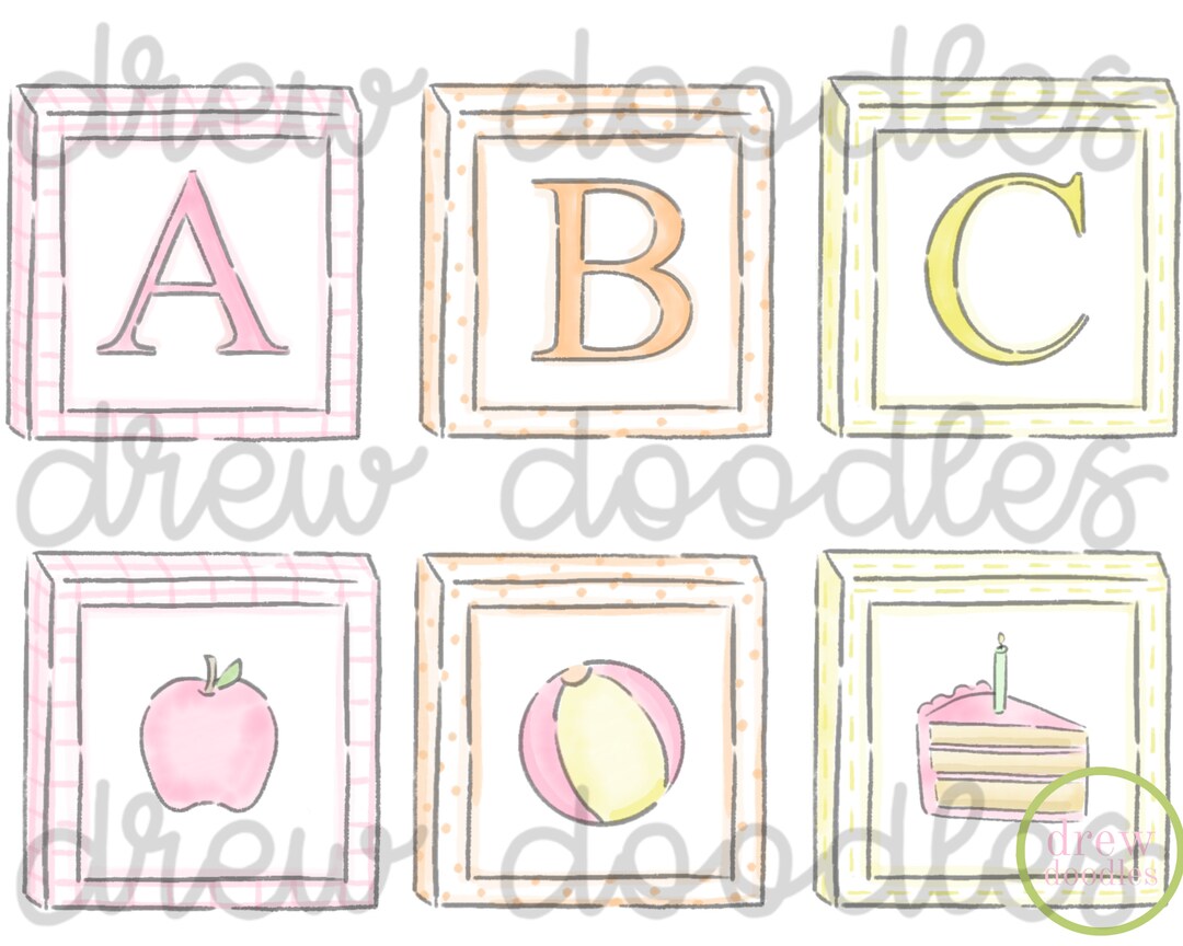 Watercolor Pastel Girl ABC Blocks Digital Clip Art Set- Instant ...