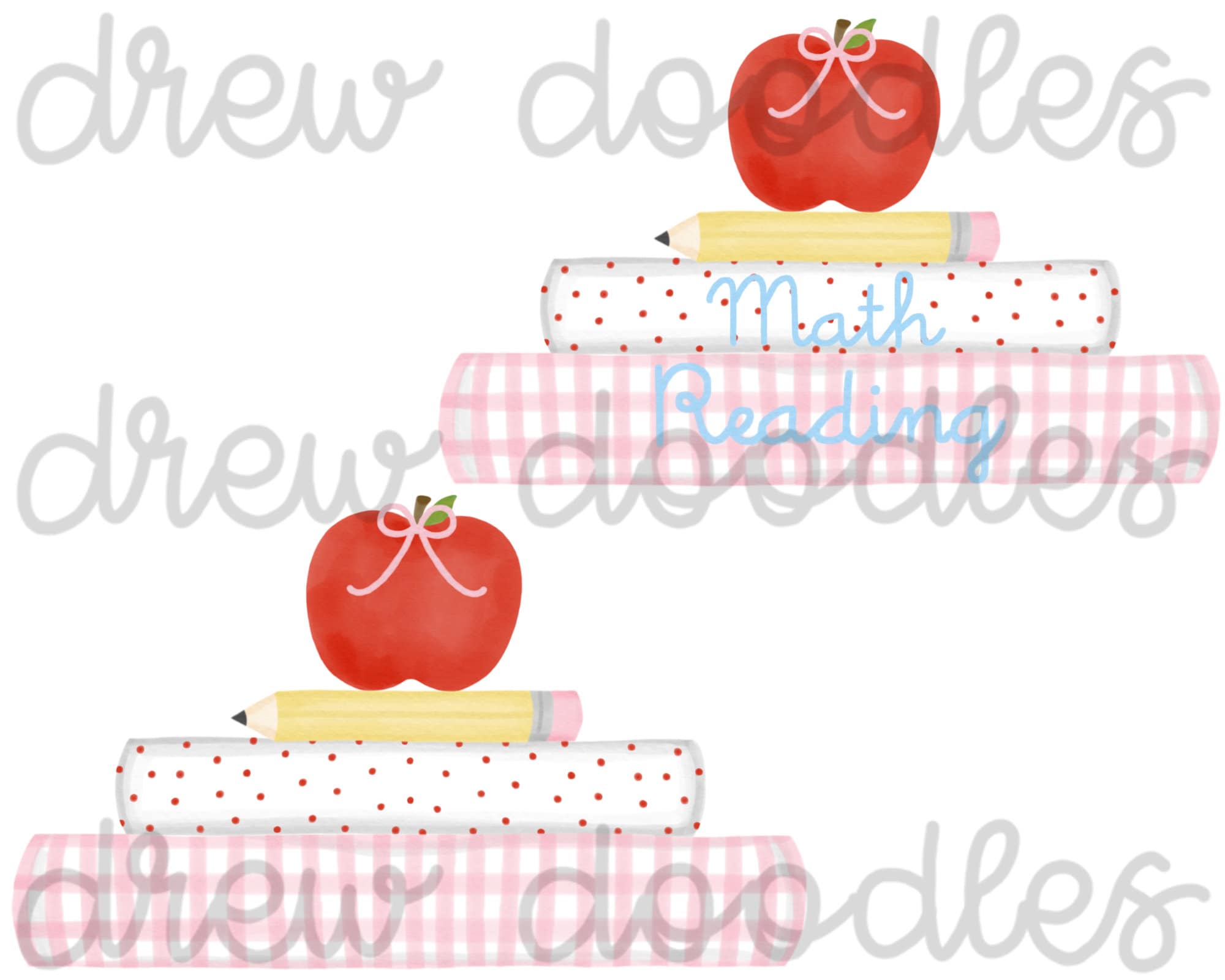 Watercolor Pink Gingham Girls' School Books Digital Clip Art Set ...