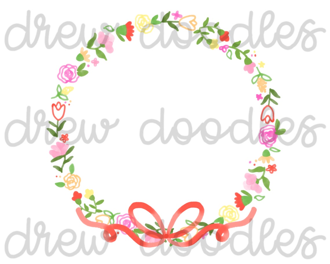 Watercolor Wildflower Circle Frame Digital Clip Art Set- Instant ...