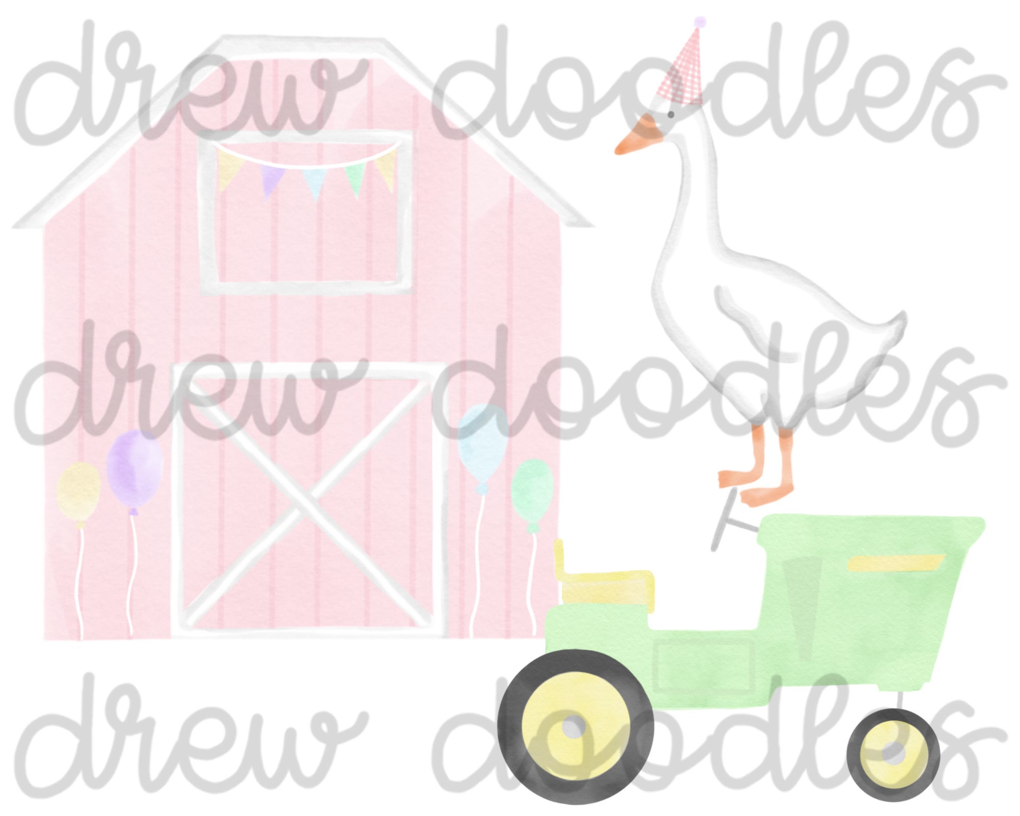 Watercolor Pastel Pink Farm Birthday Digital Clip Art Set - Etsy