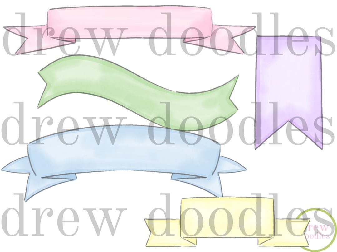 Watercolor Pastel Banners Digital Clip Art Set- Instant Download - Etsy