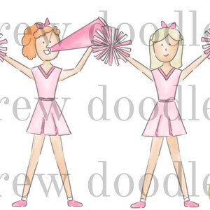 Watercolor Pastel Pink Cheerleaders Cheerleading- Digital Clip Art Set ...