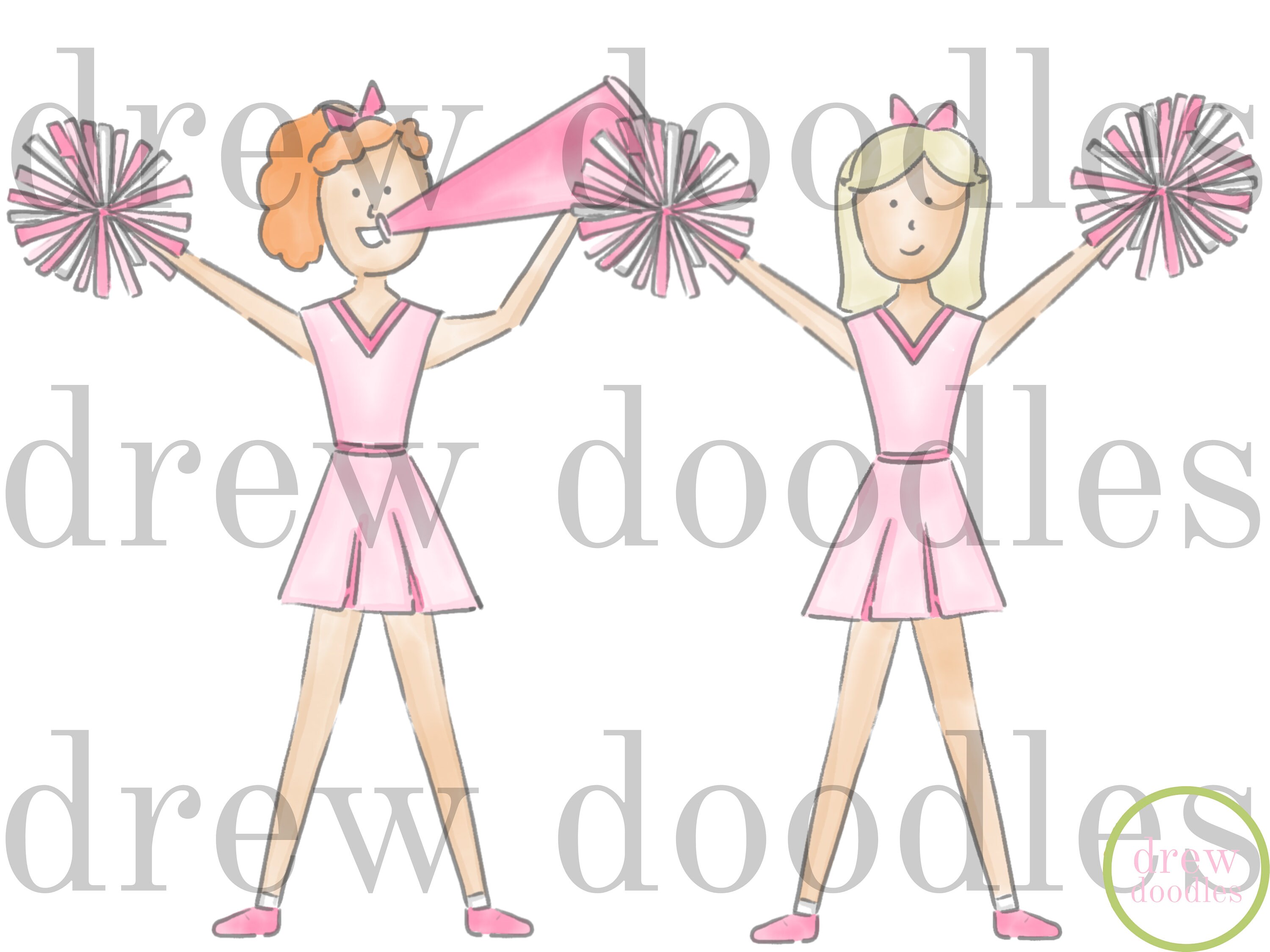 Watercolor Pastel Pink Cheerleaders Cheerleading- Digital Clip Art Set ...