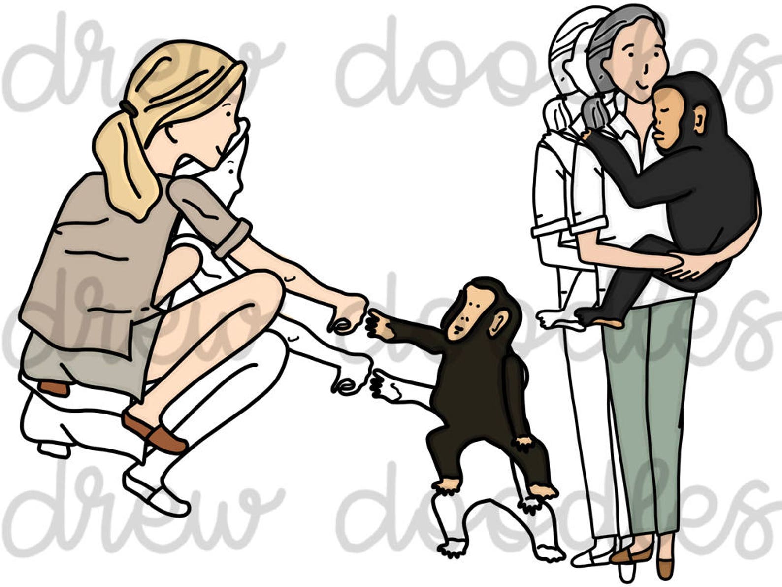 Jane Goodall Digital Clip Art Set Color y Black Line COMBO - Etsy España