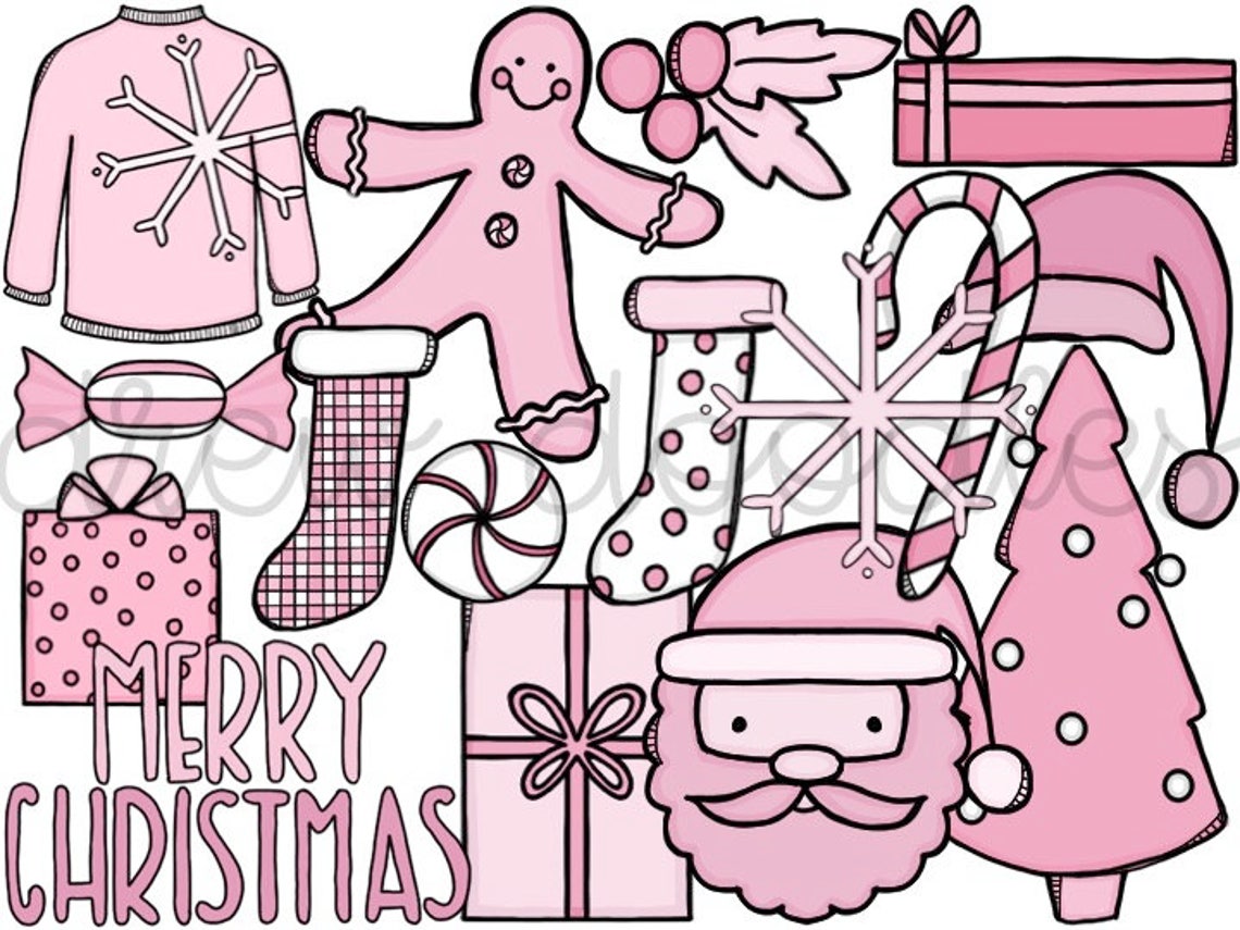 Pink Christmas Digital Clip Art Set | Etsy