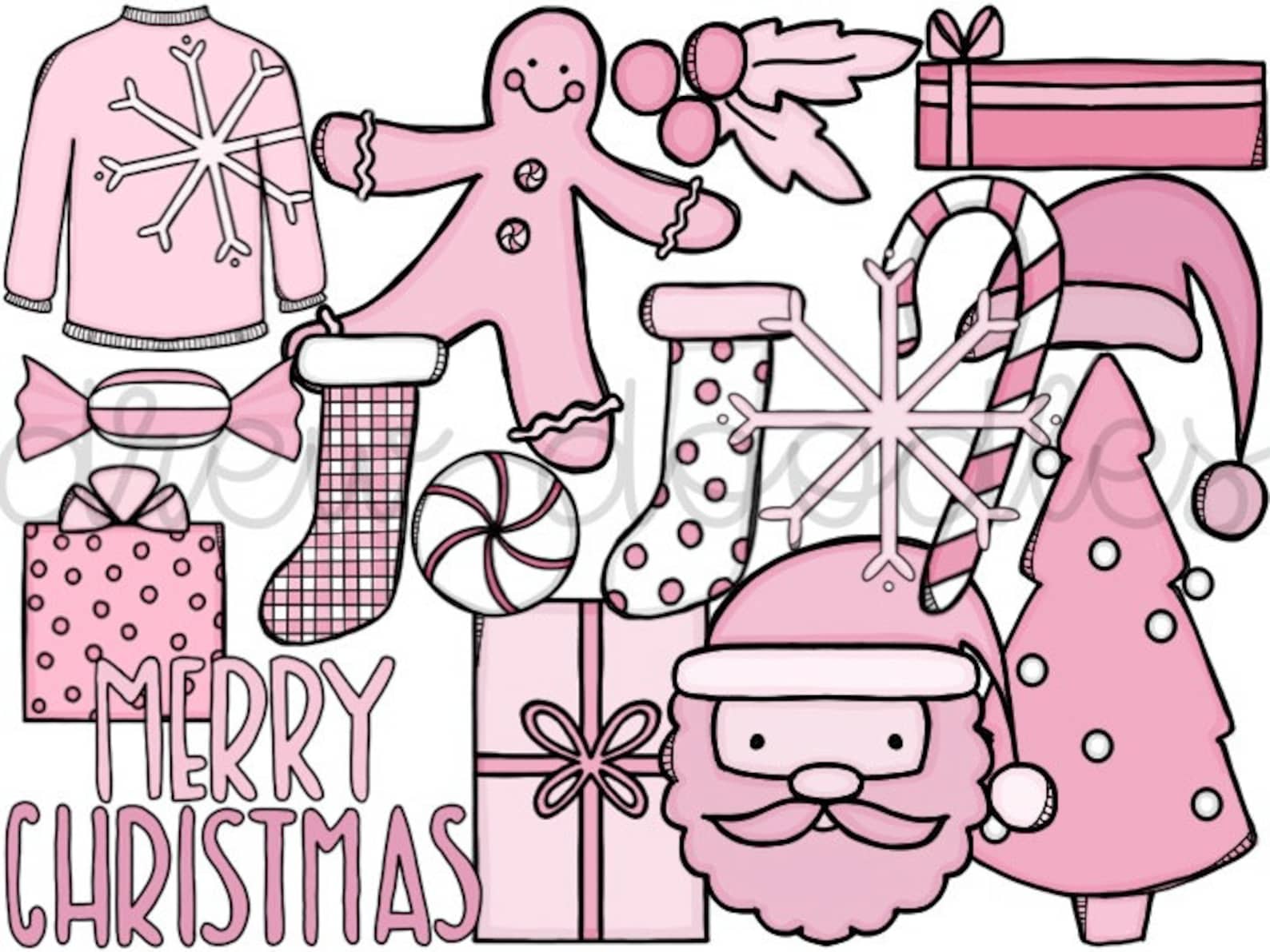 Pink Christmas Digital Clip Art Set | Etsy