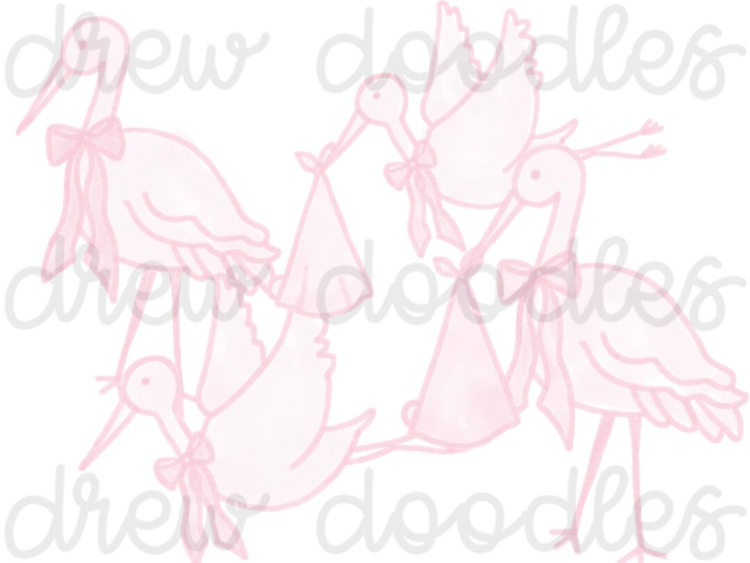 Watercolor Pink Baby Girl Stork Digital Clip Art Set- Instant Download ...