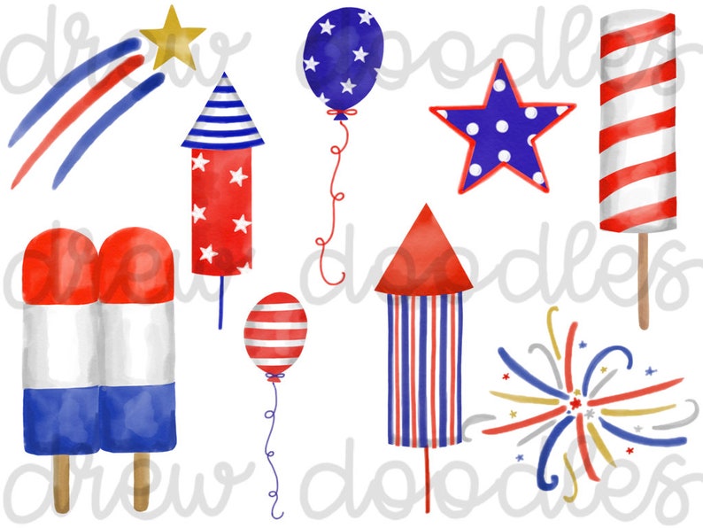 Watercolor Red White and Blue Digital Clip Art Set Instant - Etsy