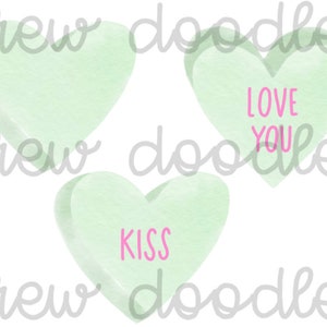 Watercolor Valentine's Day Conversation Hearts Digital Clip Art Set ...