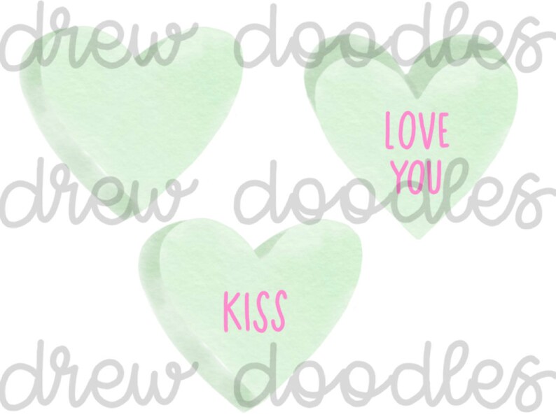 Watercolor Valentine's Day Conversation Hearts Digital - Etsy