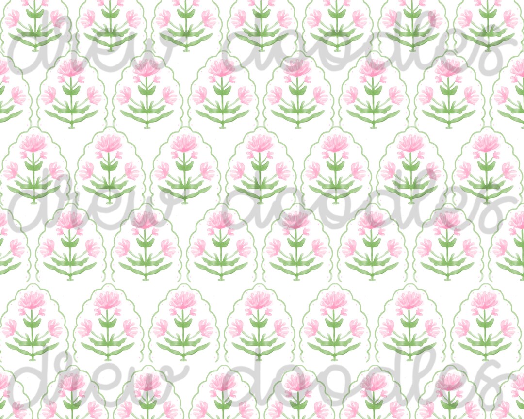 Watercolor Pink and Green Floral Print Pattern Digital Papers ...