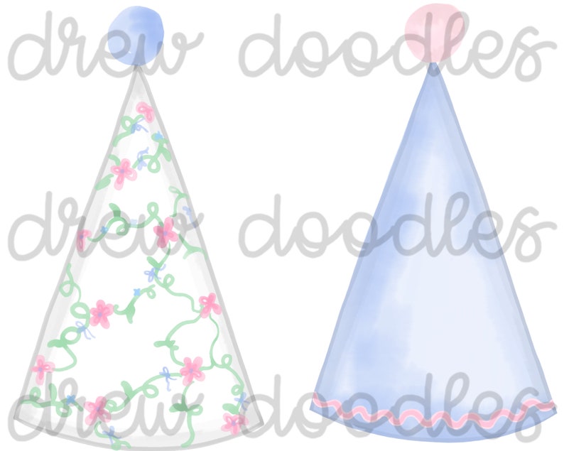 Watercolor Pastel Birthday Hats Digital Clip Art Set- Instant Download ...