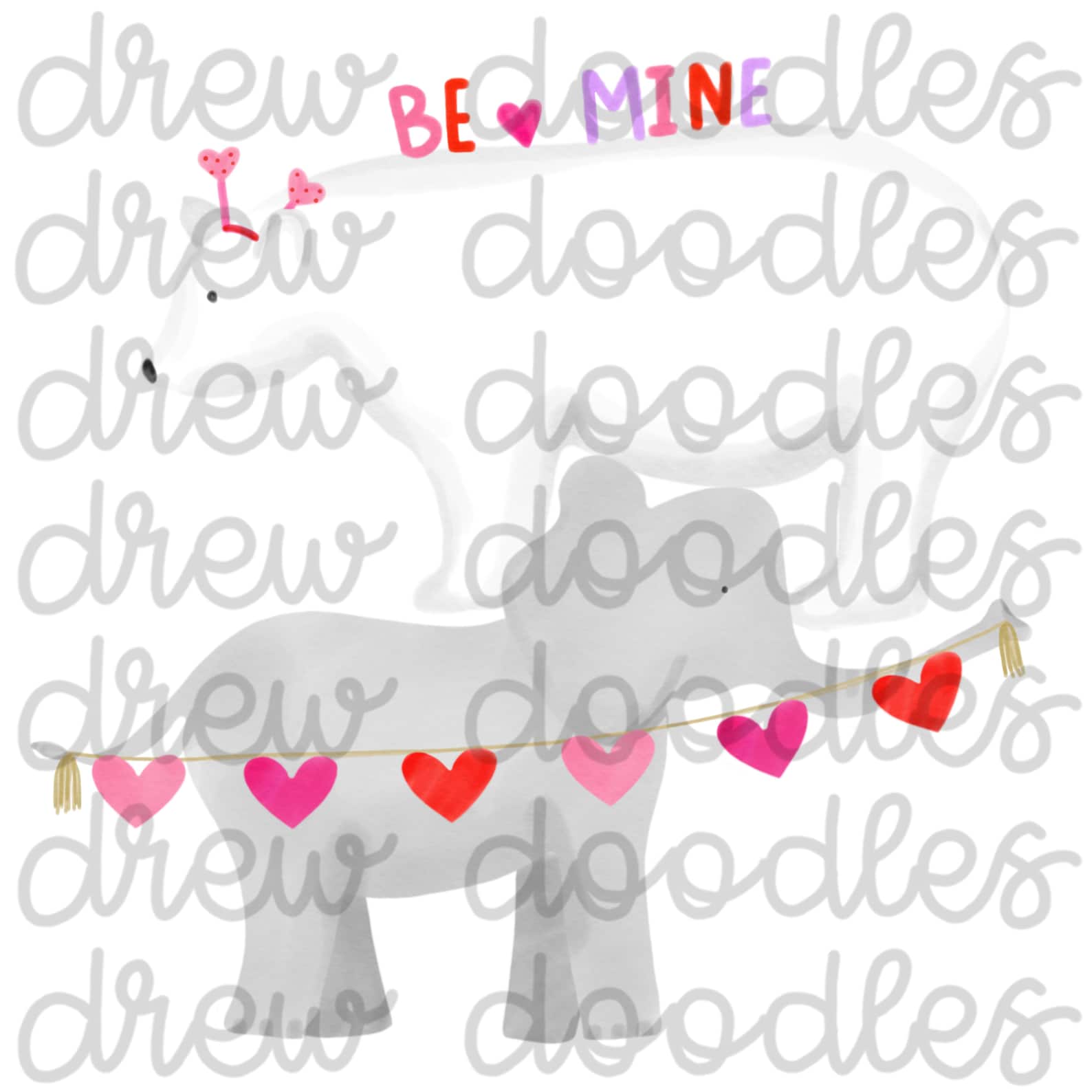 Watercolor Valentine's Day Zoo Animals Instant Download | Etsy