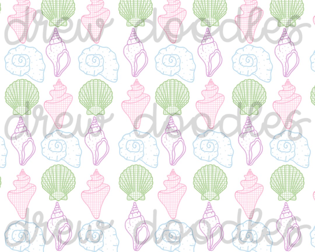 Watercolor Seashell Print Pattern Digital Papers Backgrounds 4x6 and ...
