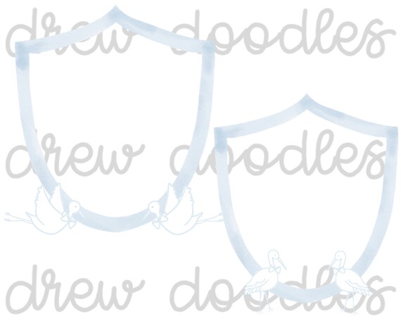 Watercolor Light Blue Crest With Stork Digital Clip Art Set - Etsy