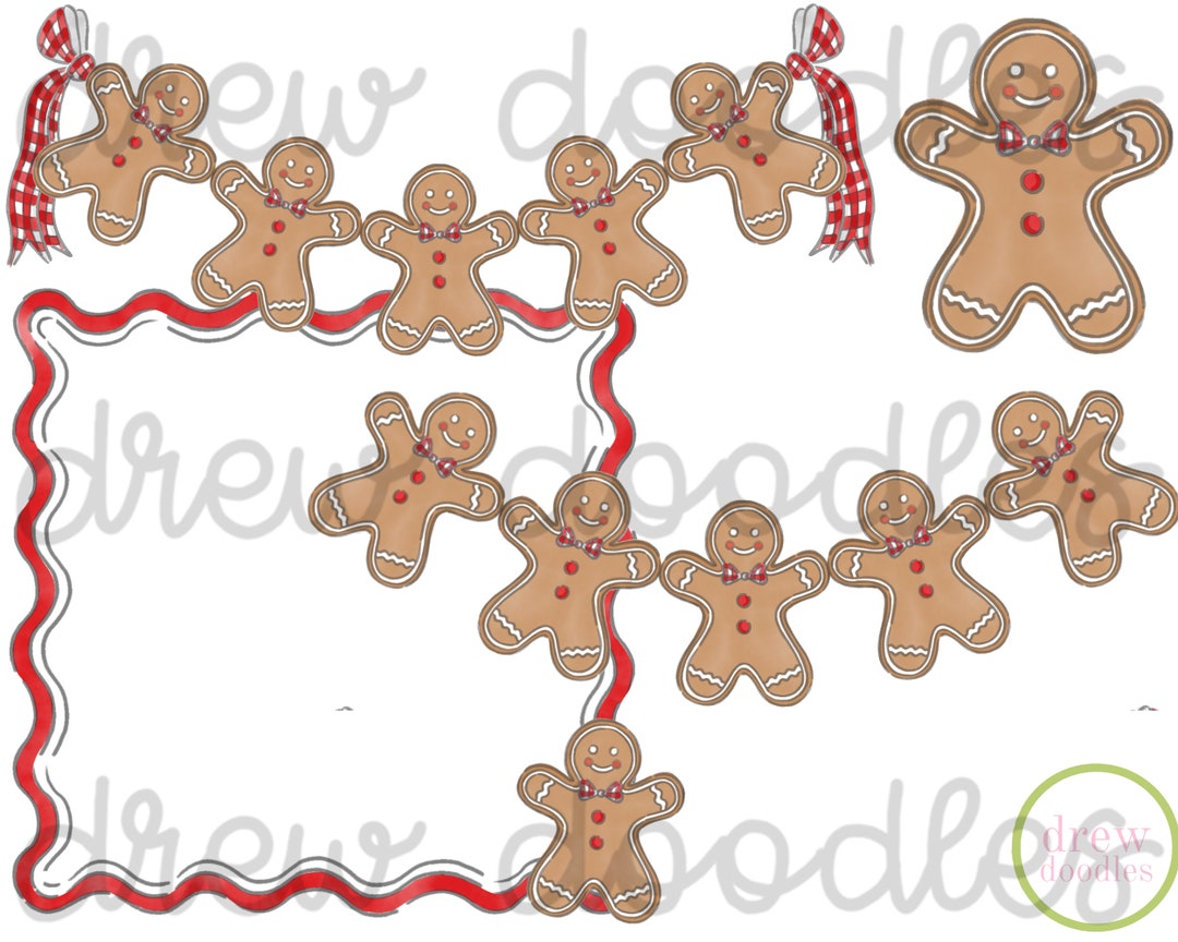 Watercolor Red Gingerbread Garlands and Frame Digital Clip Art Set ...