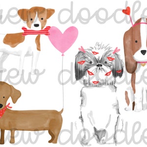 Watercolor Valentine's Day Dogs Digital Clip Art Set- Instant Download ...