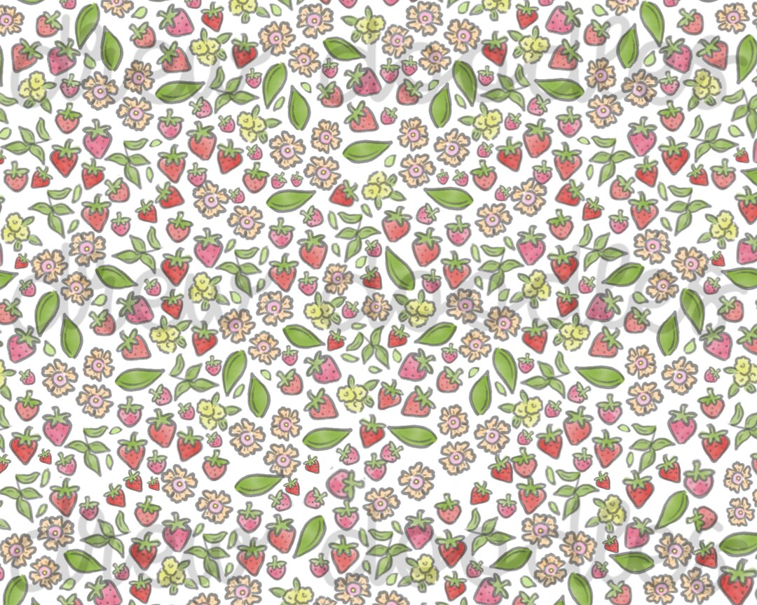 Watercolor Spring Ditsy Strawberry Print Digital Papers Backgrounds 4x4 ...