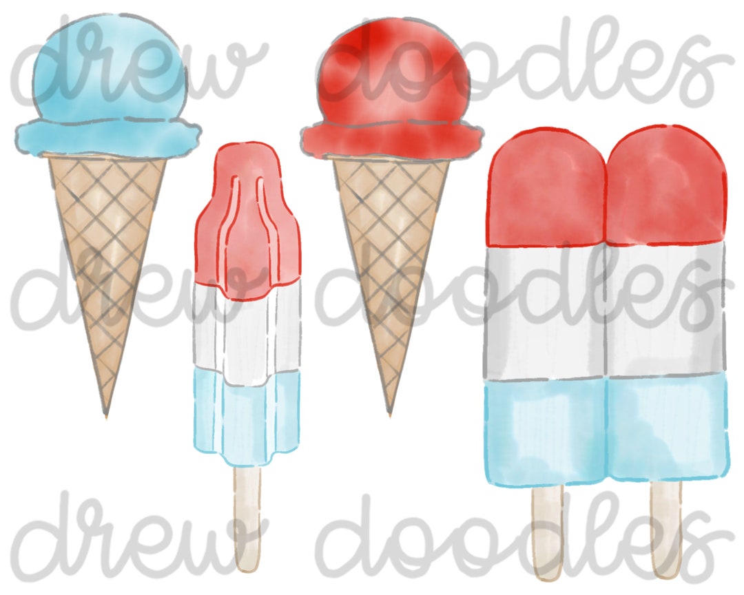 Watercolor Patriotic Ice Cream Clip Art: Red, White, and Blue (digital ...