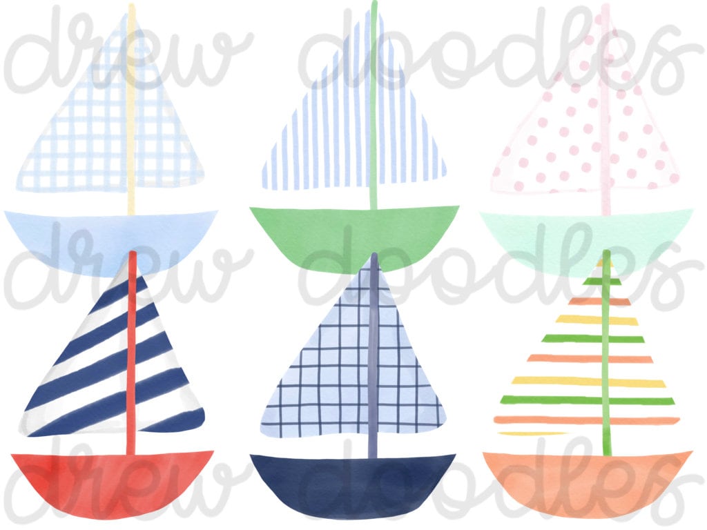 Watercolor Sailboats Set 2 Digital Clip Art Set- Instant Download - Etsy