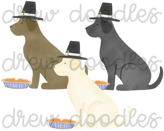 Watercolor Thanksgiving Pilgrim Labrador Dogs Digital Clip - Etsy