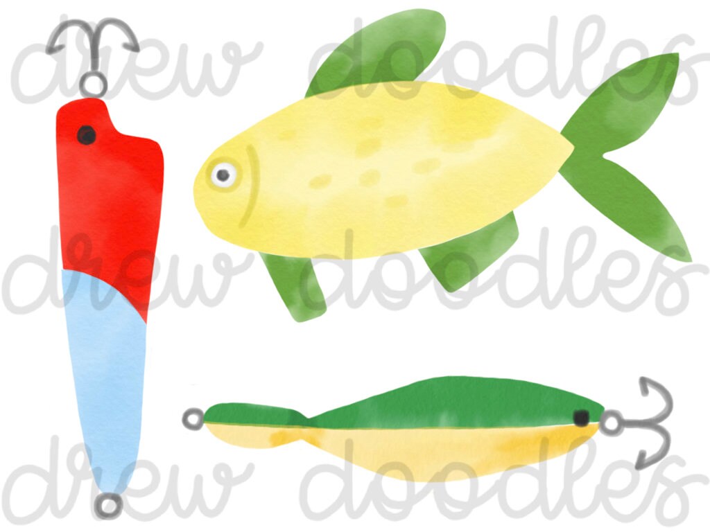 Watercolor Fishing Digital Clip Art Set Instant Download - Etsy