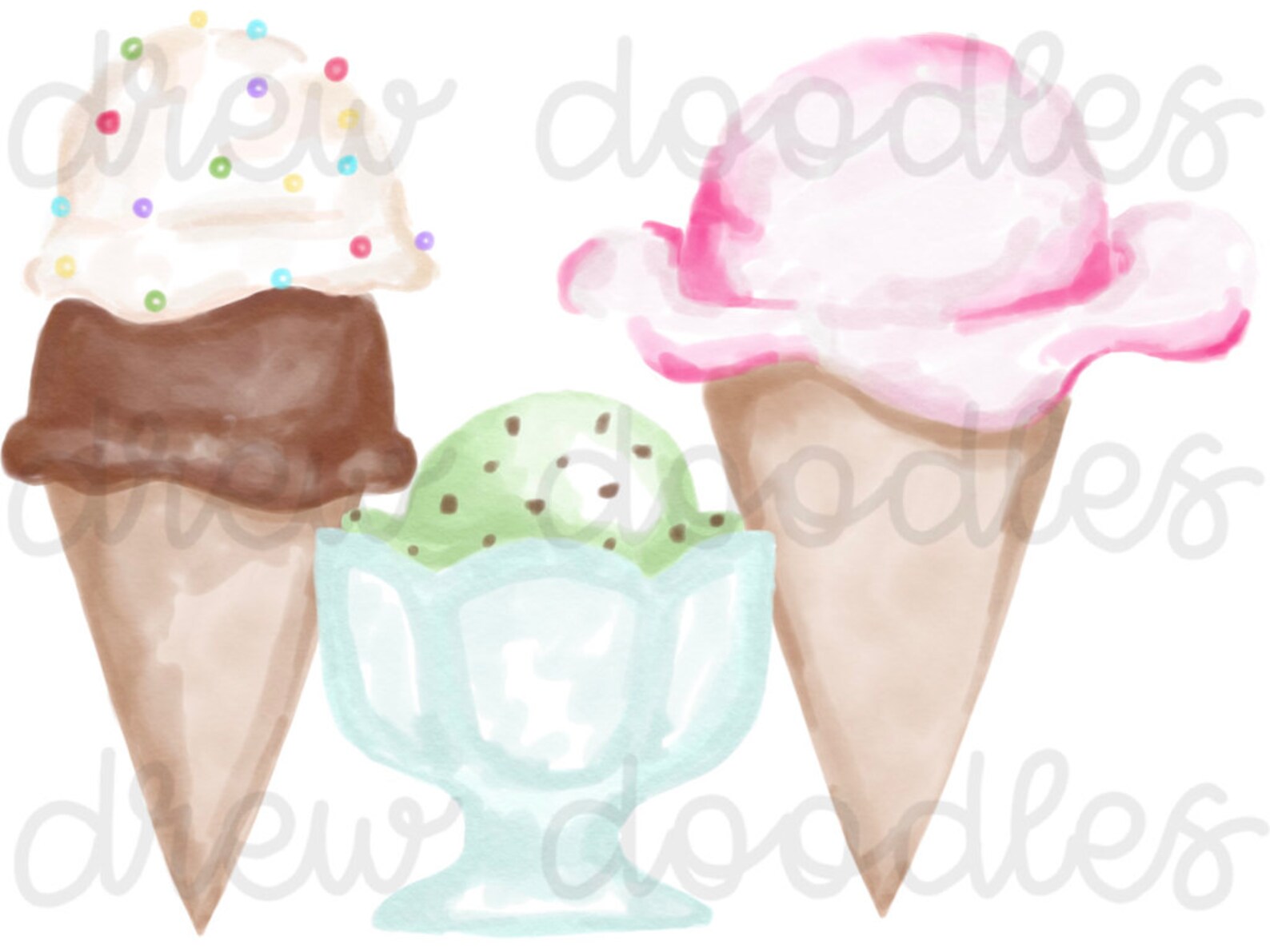Watercolor Ice Cream Digital Clip Art Set- Instant Download - Etsy