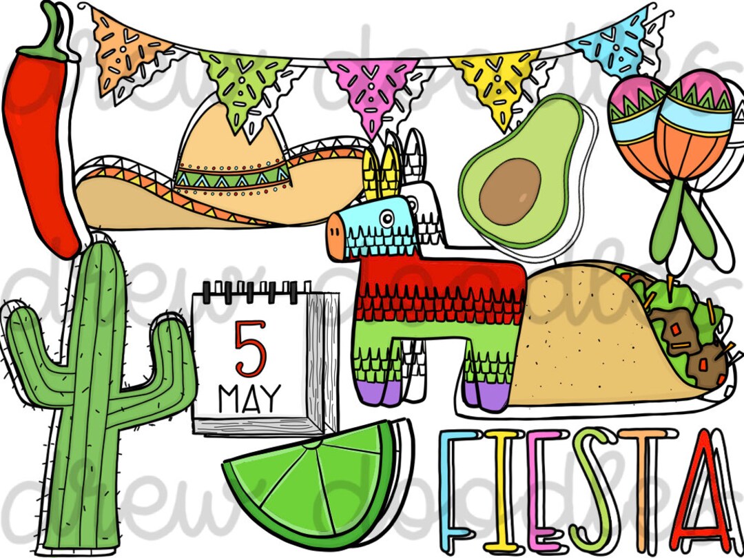 Fiesta/cinco De Mayo Digital Clip Art Set- Color and Black Line COMBO ...