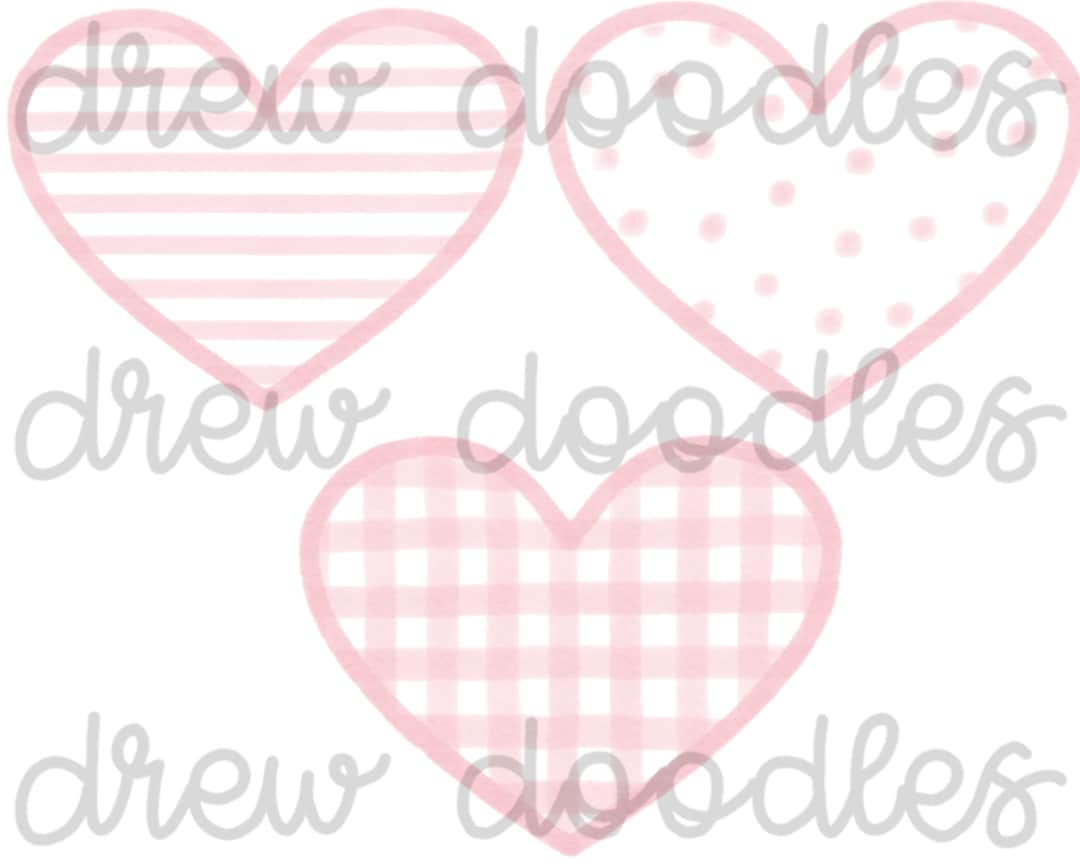 Watercolor Valentine's Day Pink Gingham and Polka Dot Hearts Digital ...