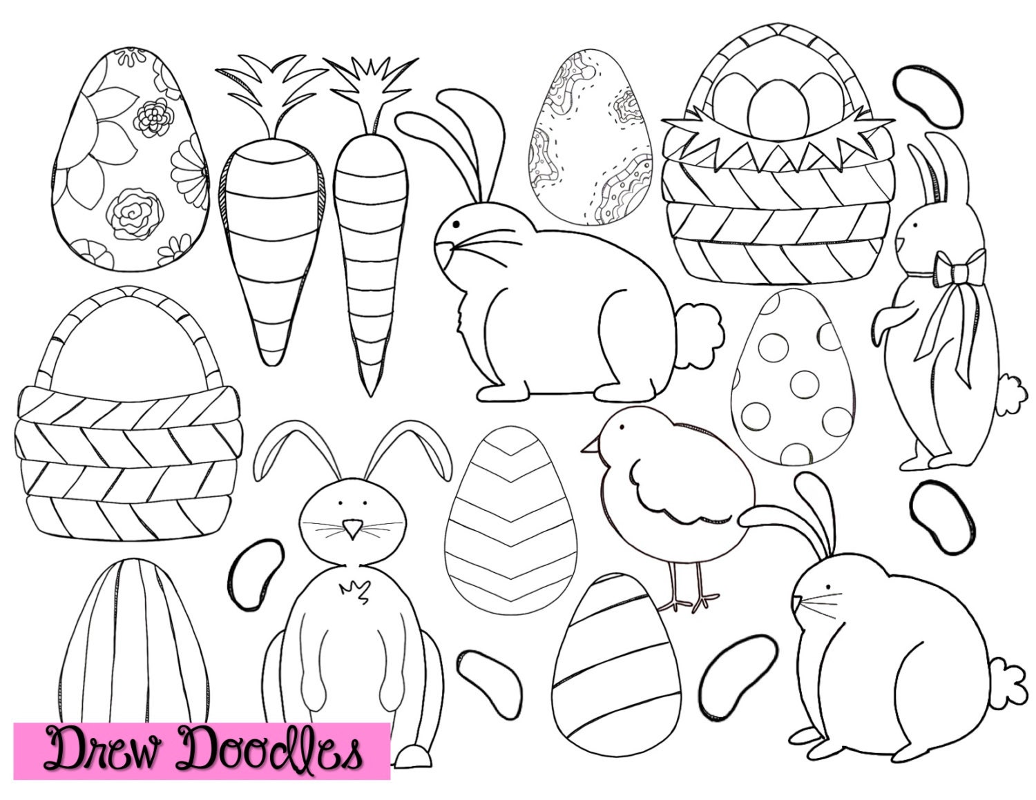 Easter Digital Clip Art Black Line Version - Etsy