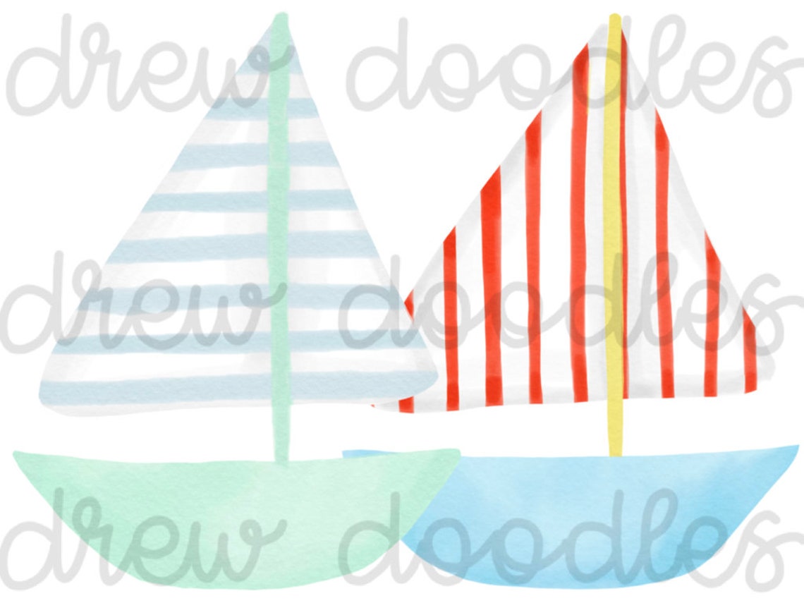 Watercolor Sailboats Digital Clip Art Set Instant Download | Etsy