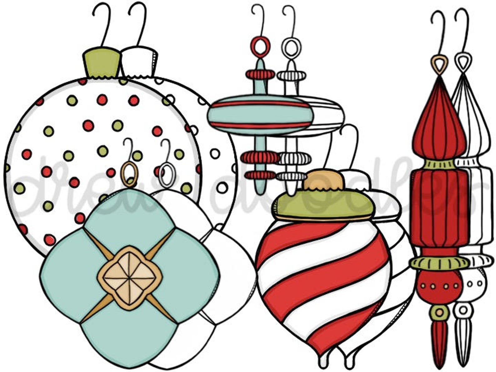 Vintage Ornaments Digital Clip Art Set Color and Black Line - Etsy