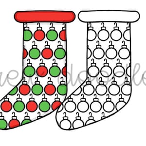 Christmas Stockings Digital Clip Art Set- Color and Black Line COMBO ...