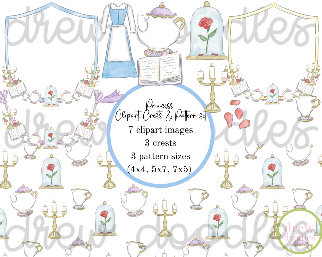 Watercolor Princess Crests, Clip Art, and Pattern COMBO- Instant ...