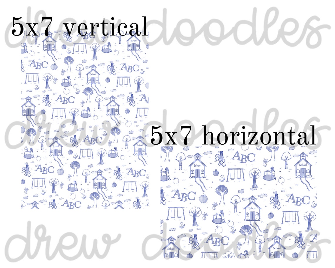 Watercolor Navy Blue School Toile Digital Papers Backgrounds 4x6 and ...
