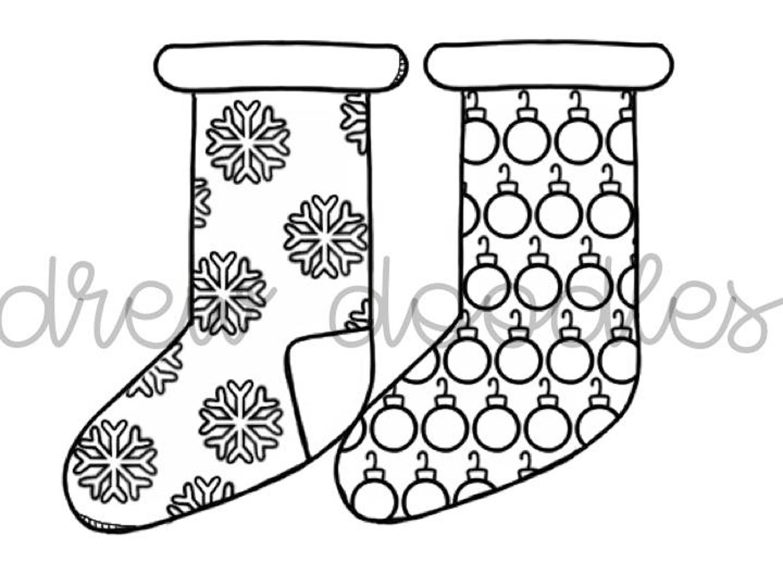 Christmas Stockings Digital Clip Art Set Black Line Version | Etsy