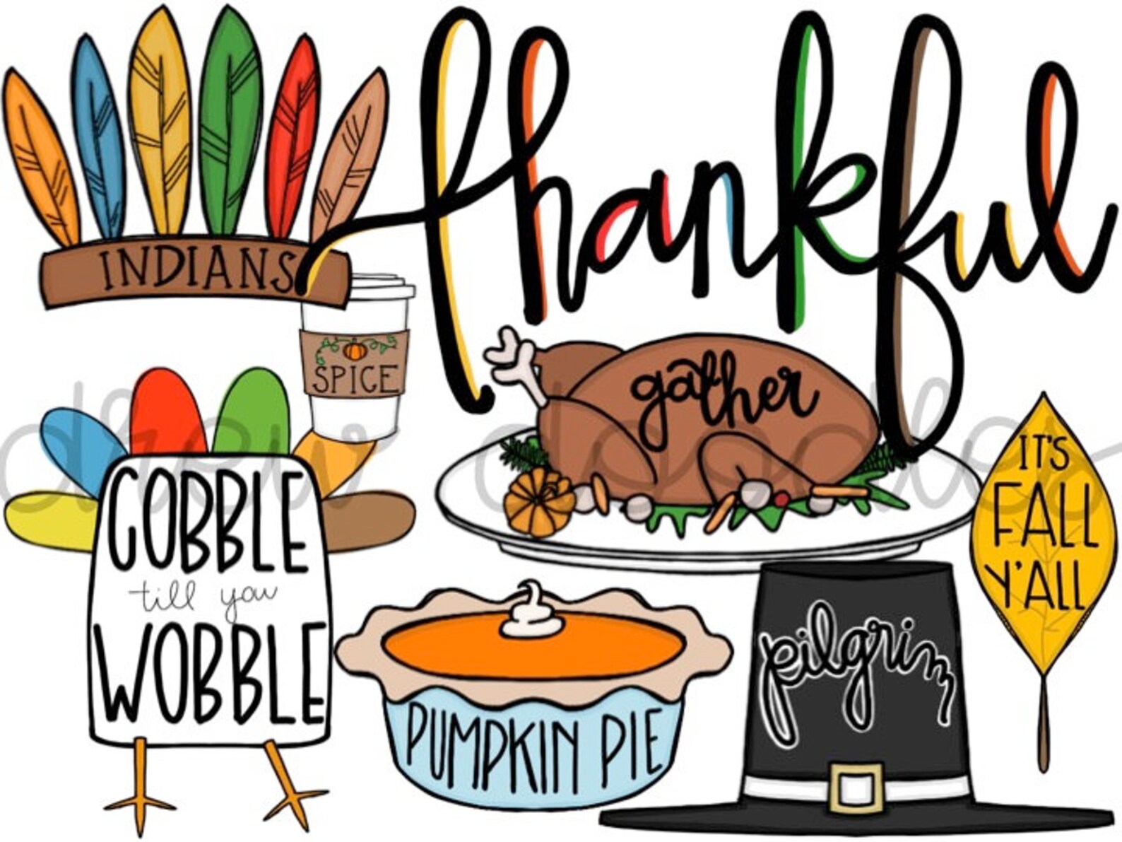 Thanksgiving Doodles Digital Clip Art Set Instant Download | Etsy
