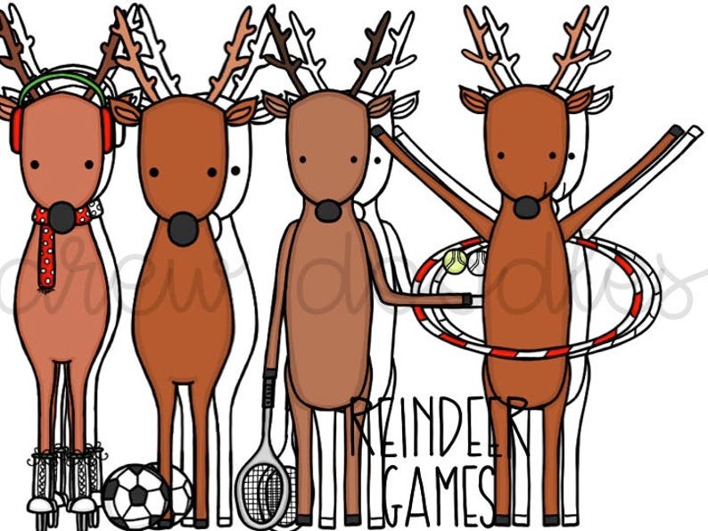 Reindeer Games Digital Clip Art Set Color and Black Line | Etsy