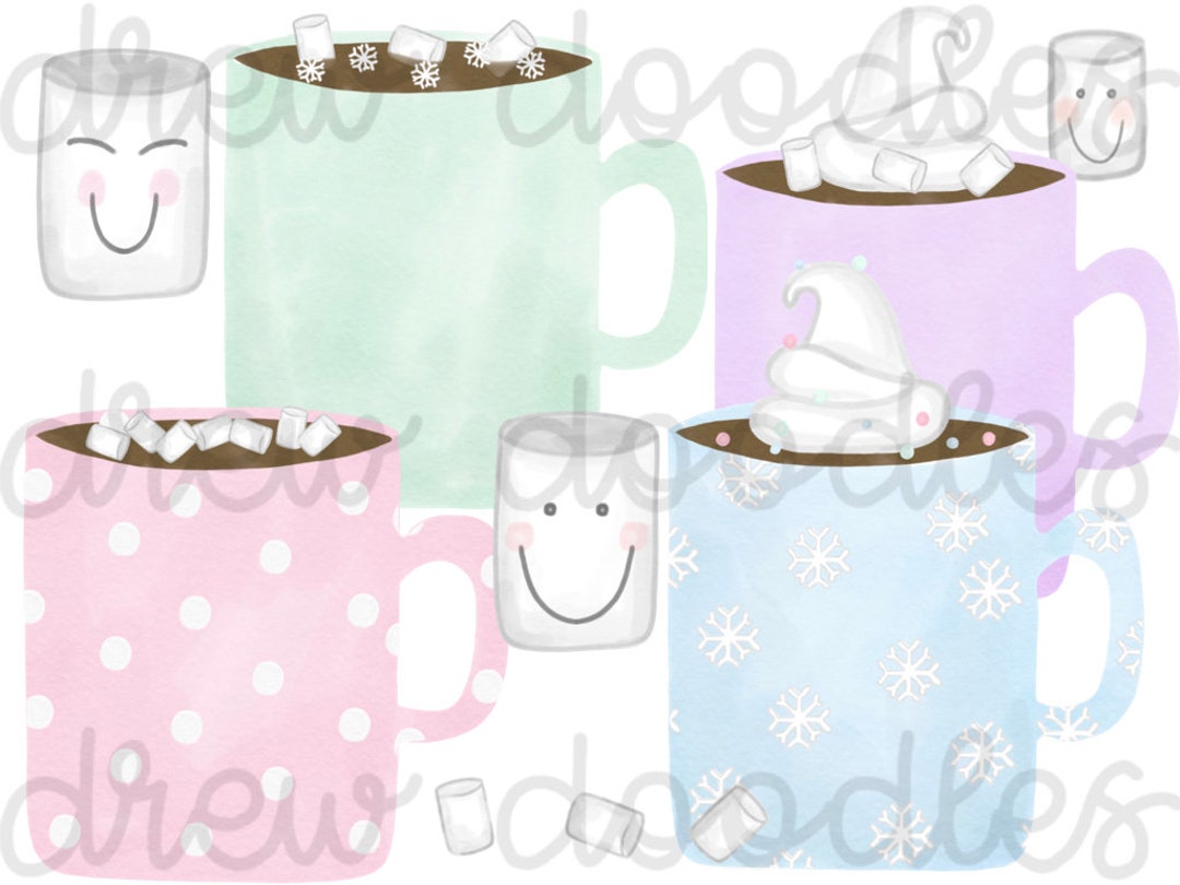 Watercolor Marshmallows Hot Chocolate Digital Clip Art Set - Etsy