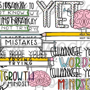 Growth Mindset Doodles Digital Clip Art Set- Color and Black Line ...